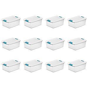 Sterilite 15 Qt./14 L Latching Box Clears, Quart, White, 12 Piece