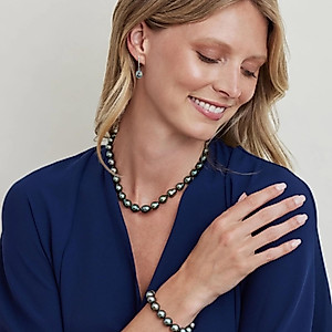 THE PEARL SOURCE Tahitian Real Pearl Earrings for Women - 14k Gold Leverback Earrings | Hypoallergenic Earrings with Genuine Drop Shape Tahitian Cultured Pearls, 11-12mm