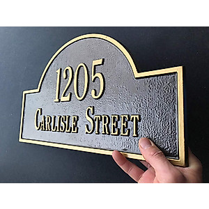 Whitehall™ Personalized Cast Metal Address plaque - LAWN MOUNTED Arch Plaque. Made in the USA. BEWARE OF IMPORT IMITATIONS. Display your address and street name. Custom house number sign.