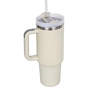 Extourber 40 OZ Tumbler with Handle and Straw, Insulated Water Tumbler for Home,Office or Car - Reusable Iced Coffee Cup,Double Vacuum Stainless Steel Travel Coffee Mug,Keep Hot/Cold for Hours (Dune)