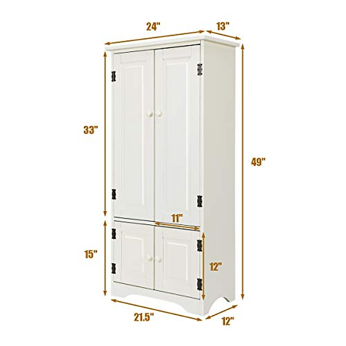 Giantex Accent Floor Storage Cabinet Adjustable Shelves Antique 2-Door Low Floor Cabinet Pantry 24" Lx13 Wx49''H (White)