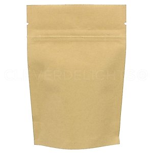 CleverDelights Kraft Stand Up Pouches - 2oz - 50 Pack - 4" x 6" x 2" - Resealable Bag