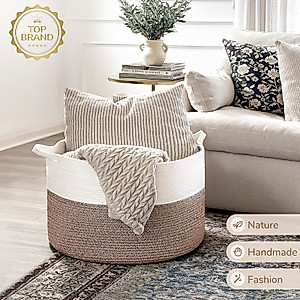 INDRESSME XXXLarge Cotton Rope Basket 21.7" x 21.7" x 13.8" Woven Baby Laundry Blanket Basket Toy Basket with Handle Storage Comforter Cushions Thread Laundry Hamper