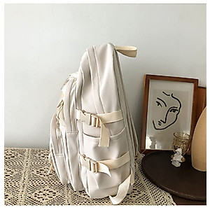 Aesthetic Kawaii Nylon Laptop Backpack with A Cute Bear Pendant, Suitable for Back to School, Large Capacity (white)
