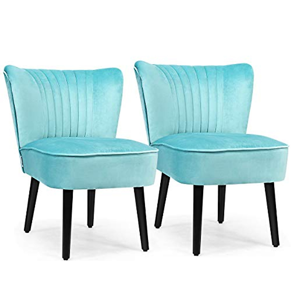 Giantex Set of 2 Velvet Accent Chair, Upholstered Modern Leisure Club Chairs w/Solid Wood Legs, Thick Sponge Seat, Adjustable Foot Pads, Armless Wingback Chairs for Bedroom Living Room (2, Turquoise)