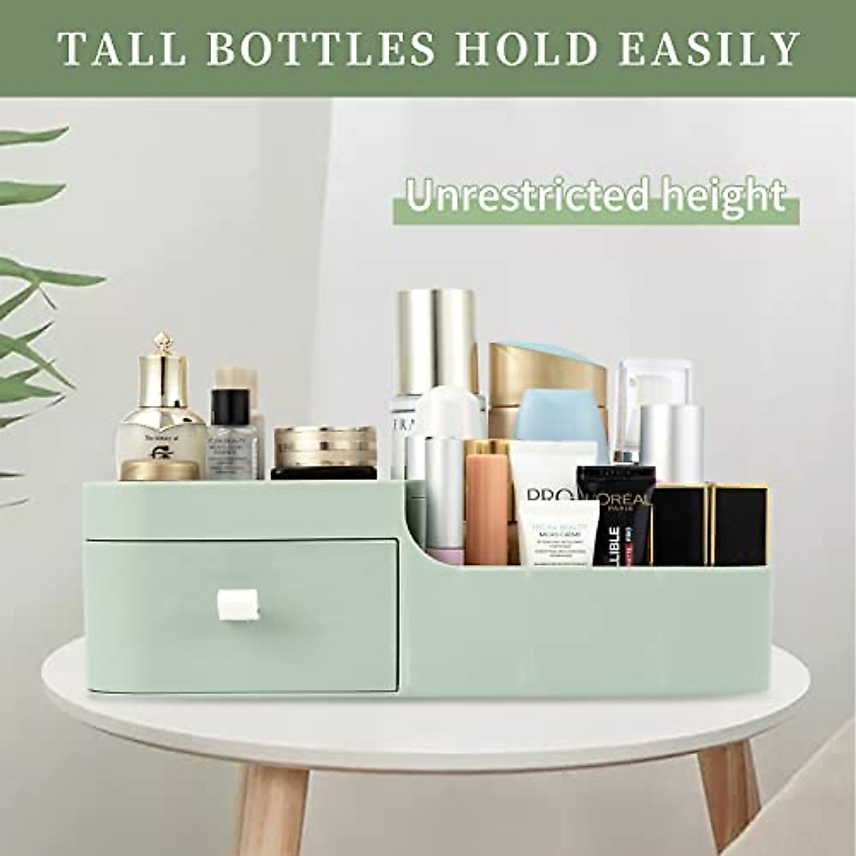 Abiudeng Makeup Desk Organizer with Drawers,Small Bathroom Organizer Countertop for Cosmetics,Skincare,Vanity Holder for Lipstick, Brushes, Lotions, Eyeshadow, Nail Polish and Jewelry(green)