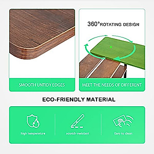 Coral Flower Accent 360° Free Rotating Sofa, Side Snack Table for Home Office, Dark Oak