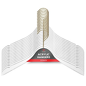 YG Living Clear Acrylic Hangers with Gold Hooks - 15 Pack - Hangers for Shirts - Clothing Hangers for Closet or Dorm - Heavy Duty Hangers to Hang Coats, Suits, Jackets - Coat Hanger with Notches