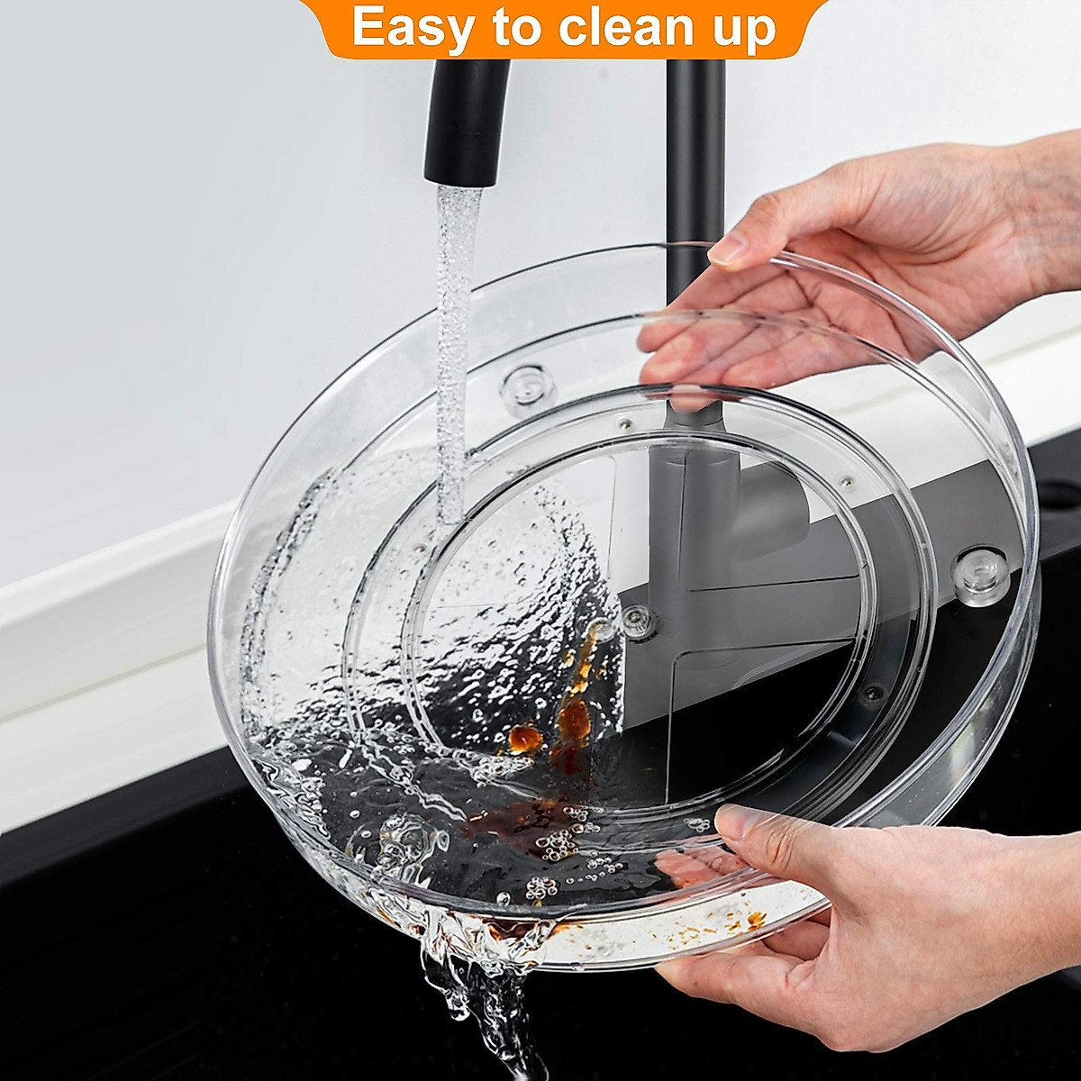 Lazy Susan Condiments Organizer, Spice Rack Storage Turntable for Cabinet,Fridge,Countertop,Pantry,Bathroom, Round 2Pack (9.25"&10.6"),Clear