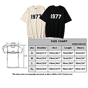 Summer Casual T-Shirt for Men Women 1977 Letter Print Shirt Classic Couples Short Sleeved Sweatshirts Pullover Tee Top (Black,Medium,Medium)