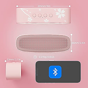 Mytrix Sakura Pink Cherry Blossom Bluetooth Speaker, Portable Wireless Speaker with Bluetooth 5.0, Dual Pairing, Outdoor Speakers with HD Sound and Bass for Home, Party, and Travel