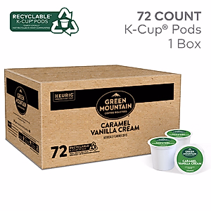 Green Mountain Coffee Roasters Caramel Vanilla Cream, Single-Serve Keurig K-Cup Pods, Flavored Light Roast Coffee, 12 Count (Pack of 6)