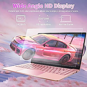 Win 11 Pro 14’’ HD display Ultra-Thin Portable Entertainment Notebook high Speed Celeron J4105(quad-core and four-thread) 6G RAM 256GB SSD High-Performance Laptop with Mouse (6G+256GB, Rose Gold)