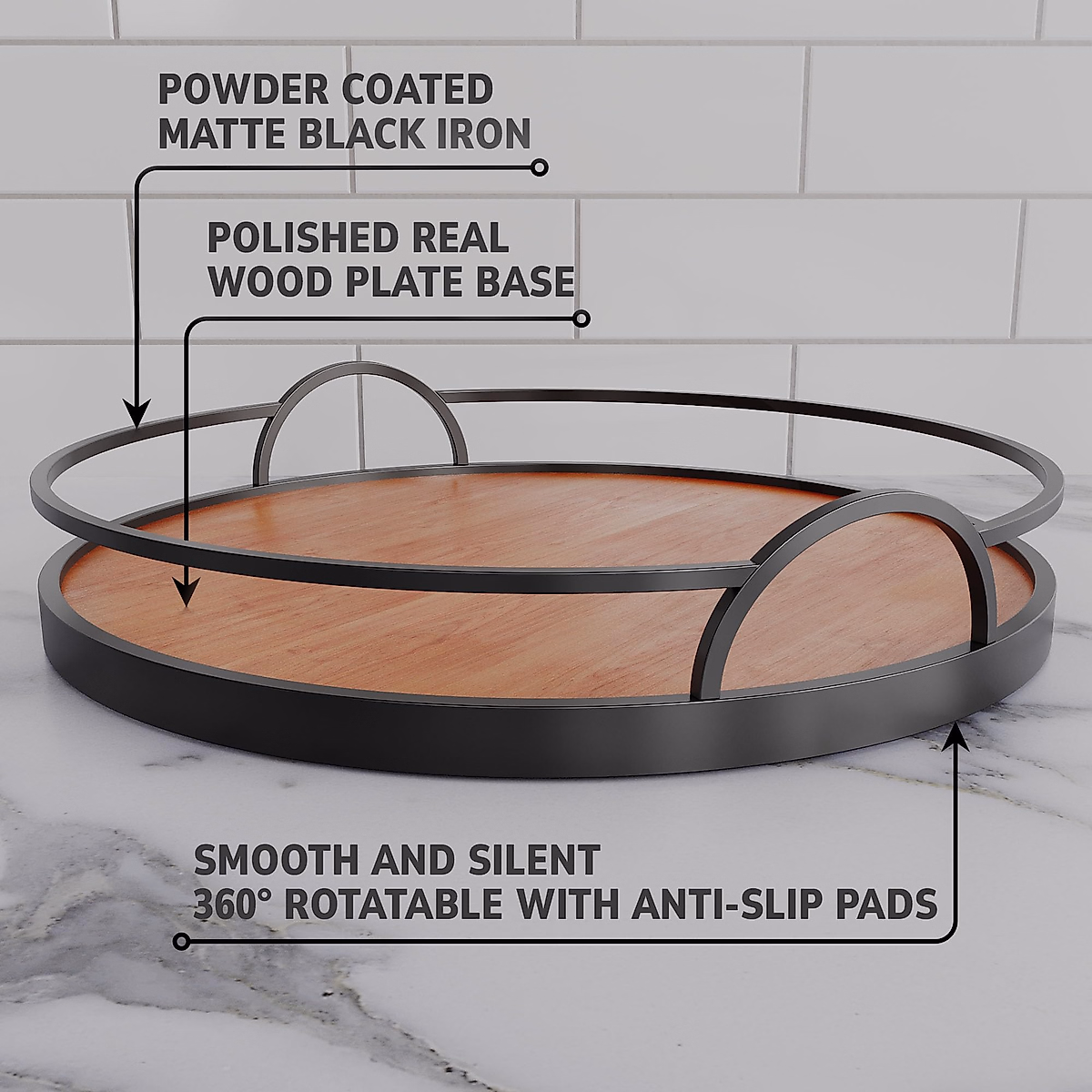 Lazy Susan Organizer - 10'' Wooden Lazy Susan for Table Top - Lazy Susan Turntable for Cabinet - Kitchen Countertop Organizer - Condiment Organizer - Small Lazy Susan for Dining Table