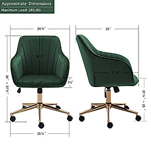 Duhome Velvet Desk Chair with Wheels, Gold Desk Chair Adjustable Swivel Home Office Chair for Office Living Room Bedroom, Dark Green