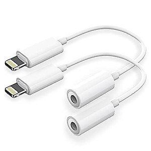 [2 Pack] iPhone Adapter，Apple MFi Certified iPhone to 3.5mm Aux Audio Accessories Headset Splitter Adaptor Compatible for Music Compatible with iPhone 14/13 Pro Max X/XS/Max/7 8 Support All iOS System