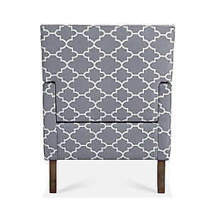 Living Room Decorative Chair Fabric Tufted Club Chair Comfort Upholstered Armchair Family Apartment Lounge Chair with Solid Wood Legs - Floral Print (upholstered gray checked pattern)