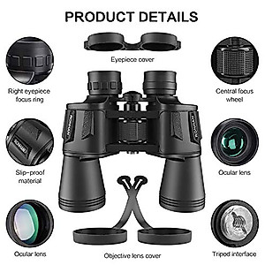 20x50 High Power Binoculars for Adults, Military Compact HD Professional/Daily Waterproof Binoculars Telescope for Bird Watching Travel Hunting Football Games Stargazing with Carrying Case and Strap