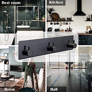 Qoaimu Key Holder for Wall, No Damage Key Holder Rack for Wall, Self Adhesive Stainless Steel Key Hooks, Towel Hook Coat Hanger Entryway, Door, Bathroom, Kitchen (Black)