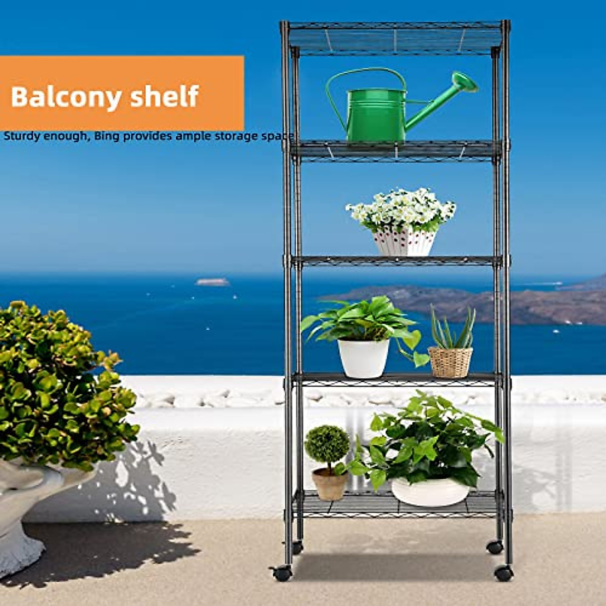 Storage Shelves (Black, 5-Shelf) 5-LAYER FAMILY SHELF, VERTICAL free combination shelf, kitchen, bedroom, garage, study, storage room, with wheels layer shelf, simple American heavy shelf.