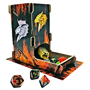 Dice Tower Kit Printed with Fire Design DND Dice Roller with Dragon Stickers for RPG, MTG and D&D Pathfinder Games…