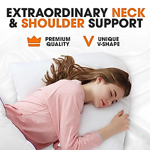 Cheer Collection Oversized V Shaped Pillow, L Shaped Pillow for Neck and Shoulder Support, Side Pillow for Sleeping on Side, Pregnancy Pillow, Curved Pillow, Includes Pillow Cover