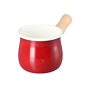 500ML Home Enamel Milk Pan With Wooden Handle, Small Enamel Saucepan Butter Warmer Cookware Pan Sauce Pan Kitchen Tool