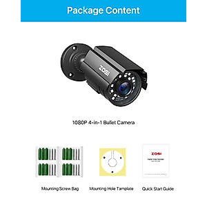 ZOSI 1080P CCTV Camera Indoor Outdoor Hybrid 4 in 1 HD TVI/CVI/AHD/CVBS Home Security Camera System,Night Vision,Metal Waterproof Housing For 960H,720P,1080P,5MP,4K analog Surveillance DVR