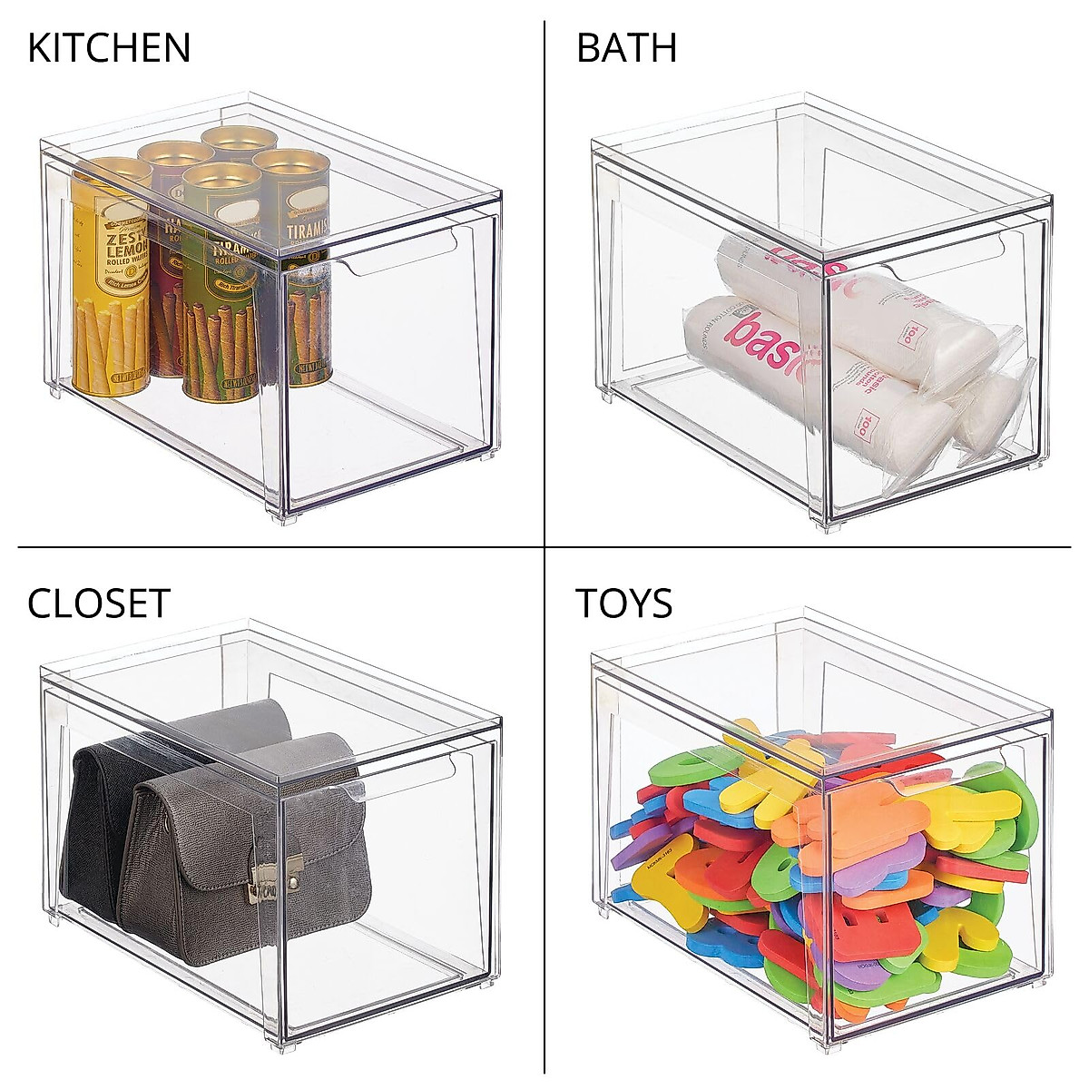 mDesign Plastic Stackable Bathroom Storage with Pull Out Bin Organizer Drawer for Cabinet, Vanity, Shelf, Cupboard, Cabinet, or Closet Organization - Lumiere Collection - Clear