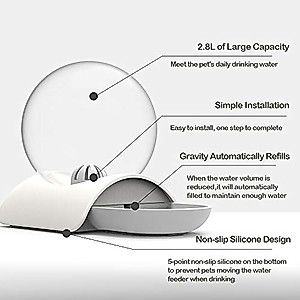 Gravity Waterer Feeder Dogs Pets Automatic Water Drinking Dispenser Fountain for Cats/Dogs Non-Slip 2.8L Grey