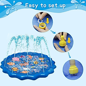 QDH Splash Pad Sprinklers for Kids Dogs 68'' Splash Play Mat Summer Outdoor Water Toys for Toddlers Baby Wading Pools Outside Backyard Kids Sprinkler