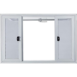 VEVOR Concession Window 60 x 36 inch, Aluminum Alloy Food Truck Service Window with 4 Horizontal Sliding Screen Windows & Awning Door & Drag Hook, Serving Window for Food Trucks Concession Trailers