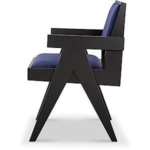 Design Guild Accent or Kitchen Modern Table-Height Dining Chair w/Natural Wooden Frame (Fully Assembled), Navy Blue Velvet/Black Armchair