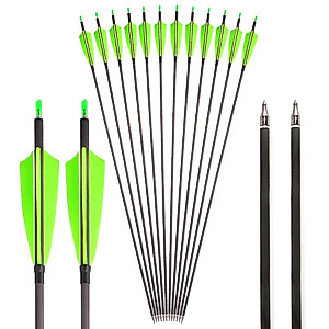 SHARROW 33 inch Carbon Arrow Hunting Arrows 400 Spine with 100 Grain Removable Tips for Archery Compound & Recurve & Traditional Bow Hunting Practice Shooting 6/12pcs (12pcs, Green)