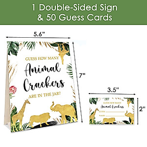 Yuzioey Guess How Many Animal Crackers Guessing Game, 50 Cards and Matching Standing Sign, Safari Jungle Animal Baby Shower Game Cards