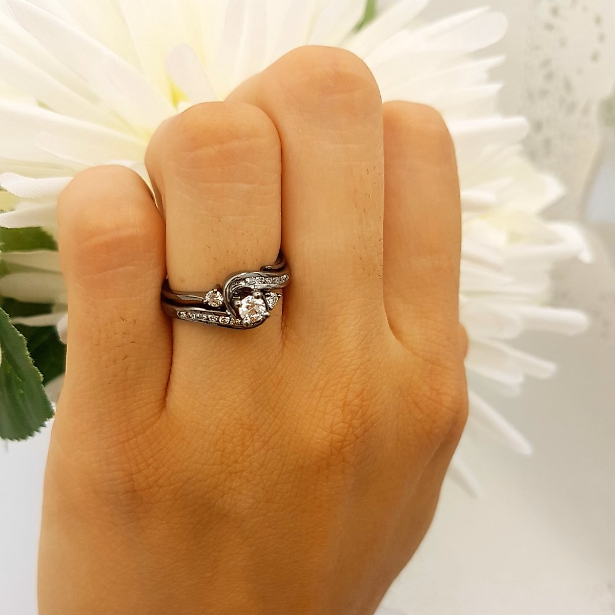 Dazzlingrock Collection 0.50 Carat (Cttw) Black Plated 10K Diamond Wedding Ring Set 1/2 CT, White Gold, Size 5.5