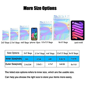 100Pcs Mylar Holographic Bags Smell Proof, Reusable Bags Resealable Odor Proof Bags for Food,Jewelry,Lipgloss,Eyelash,Packaging Small Business Bags(Usable Size: 2.7x4 inch)