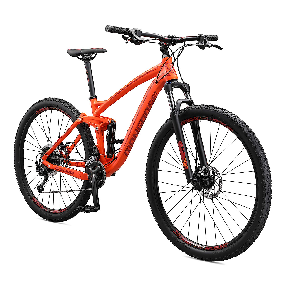 Mongoose Salvo Trail Adult Mountain Bike, 29-inch Wheels, 18-Speed Trigger Shifters, Lightweight Aluminum Large Frame, Disc Brakes, Orange
