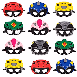 Haooryx 12Pcs Power Hero Theme Party Masks, Dress Up Costumes Party Decor Supplies US Rangers Ninja Steel Halloween Pretend Play Accessories Photo Booth Prop for Baby Shower Kids Birthday Favors