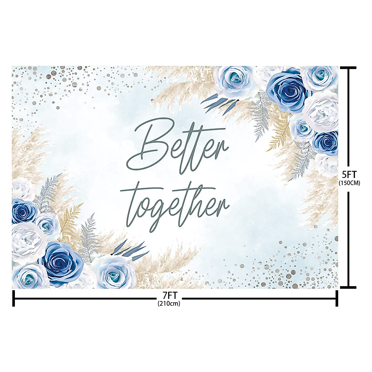MEHOFOND 7x5ft Better Together Backdrop Boho Bridal Shower Wedding Party Decorations Banner Bohemia Blue White Floral Pampas Grass Photography Background Cake Table Supplies Photo Shoot Props