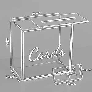 AOZZO Wedding Card Box, Acrylic Clear Post Money Gift Box Holder with Thank you Card Sign, Transparent Memory Box for Anniversary Wishing Well Birthdays Party Reception Graduation Decorations