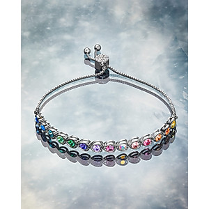 INSPIRED VOICES Easy Slider Adjustable Bracelets - Lariat Tennis Bracelets for Women, Rhinestone Bracelets for Women - Blue Bracelet, Pink Bracelet, Purple Bracelet & More (Heart - Multicolor)