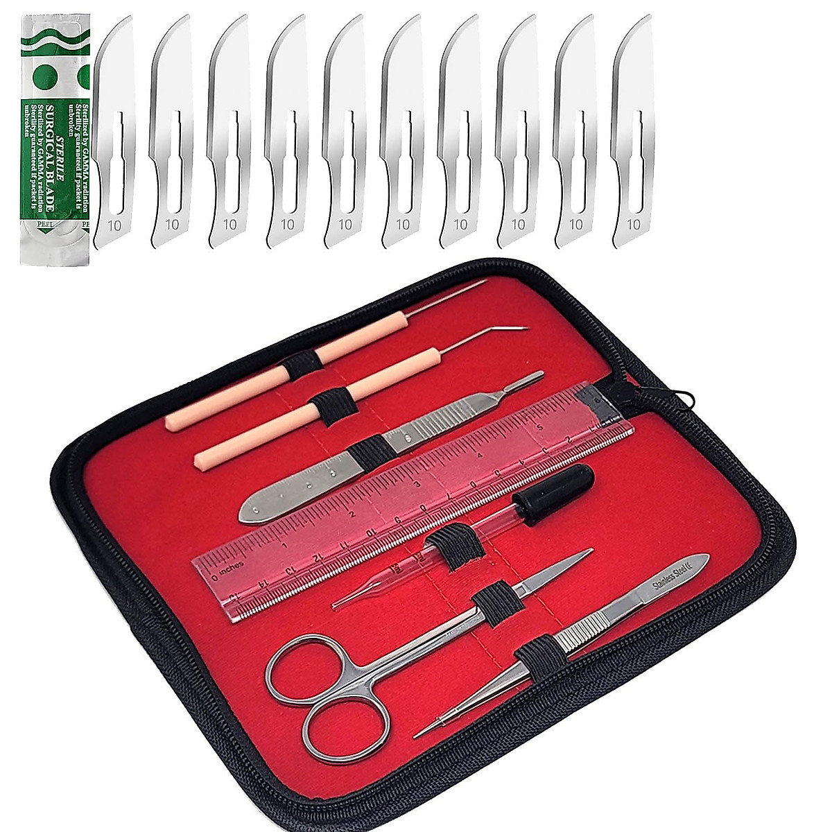 A2ZScilab Plant Study & Plant Research Kit, 17 PC - Botany Dissection kit for Lab and Field Study - Stainless Steel Scissors Forceps Scalpel Handle Glass Dropper + FREE Sharp Blades & Ruler in a Case