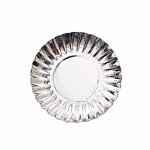 Balsa Circle 50 Metallic Silver 3.5 in Round Disposable Dessert Paper Plates Scalloped Trim Party Events Reception Home Decorations Supplies