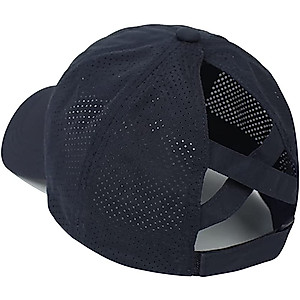 Goiwizz Womens Criss Cross Ponytail Hat Baseball Cap Adjustable High Messy Bun Ponycap Hats Quick Drying Mesh Trucker Hat for Outdoor Sports Travel Navy