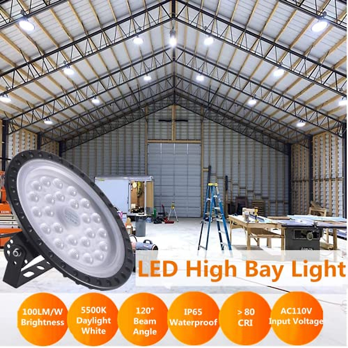 LED High Bay Light 100W 10pcs, 10000LM UFO LED High Bay Light, 6000K High Bay LED Lights, IP54 Warehouse LED Lights Commercial Warehouse Area Light Fixture Bay Lighting for Garage Factory Workshop