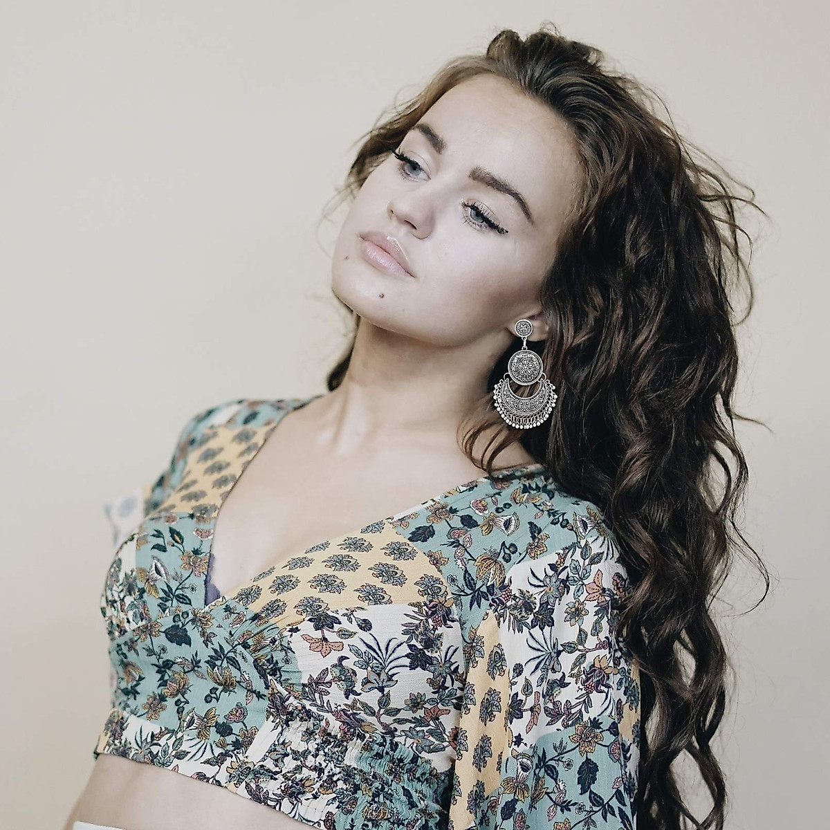 RechicGu Vintage Silver Ethnic Bali Jhumka Jhumki Lotus Mexico Gypsy Dangle Earrings Traditional Ear Studs with Gift Box