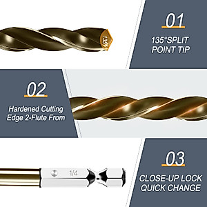 NewShark Impact Hex Shank Drill Bit Set 13 Pcs (1/16"-1/4"), M35 Cobalt Drill Bit Set, Quick Change Impact Driver Drill Bit Set for Hardened Metal, Stainless Steel, Cast Iron, Wood and Plastic