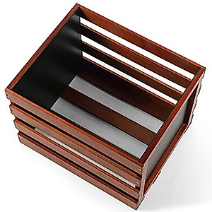 HYNAWIN Vinyl Record Storage Crate, Wooden Album Storage Holder Record Organizer Box, Brown