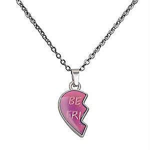 2pcs Matching Heart Mood Necklace Stainless Steel Temperature Sensing Color Changing Love Shape Mood Necklace for Best Friend-BF